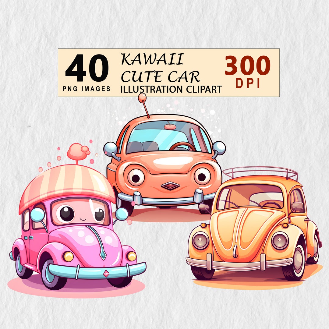 Cute Kawaii Car Watercolor Clipart Illustration Transparent PNG ...