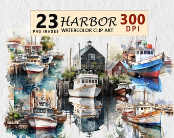 Picturesque Fishing Harbor Printable Clipart Set 8 - Etsy