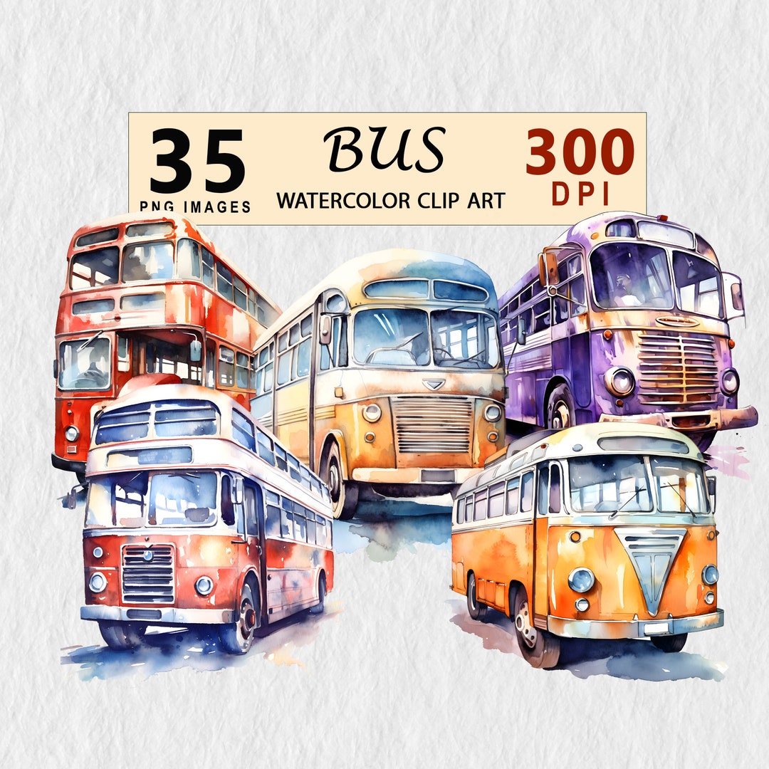 Bus Watercolor Clipart PNG Digital Download Planner Wall ART ...