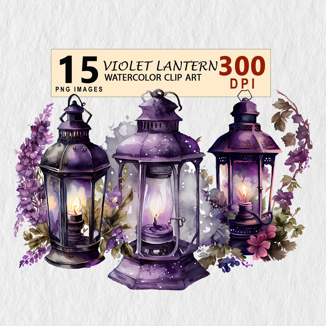 Violet Lantern Watercolor Clipart Illustration Transparent PNG Download ...