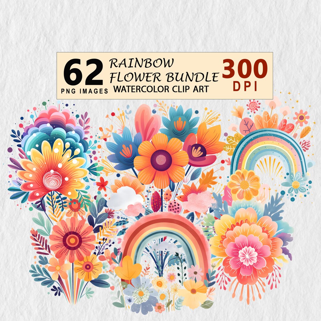 Rainbow Flower Bundle Watercolor Clipart Digital Art Transparent PNG ...