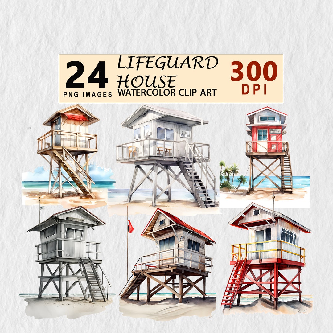 Lifeguard House Watercolor Clipart PNG Nursery Wall Art Digital Planner ...