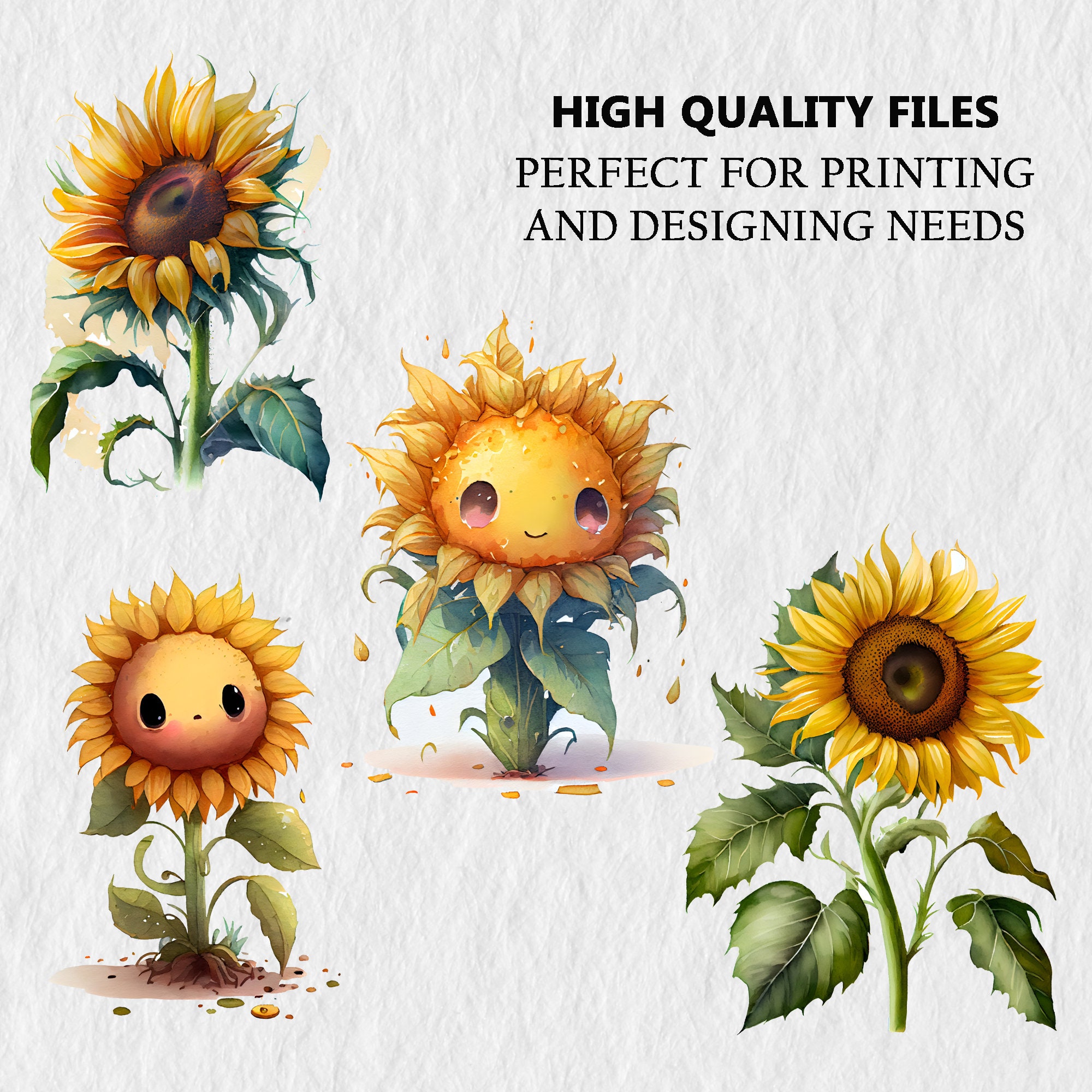 Cute Kawaii Sunflower Watercolor Clipart Clip Art Clipart - Etsy