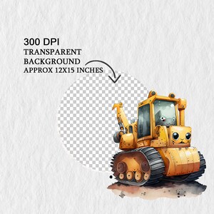 Kawaii Construction Equipment Watercolor Clipart PNG Digital Download ...