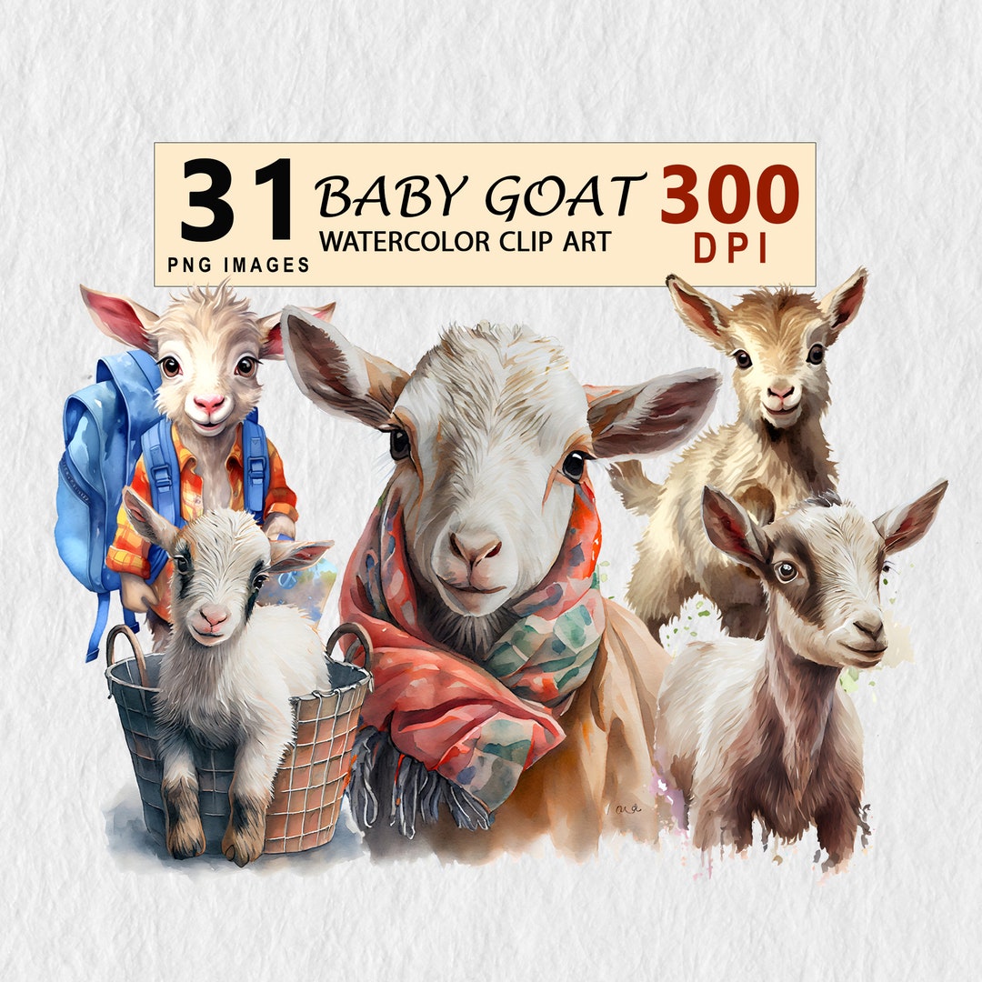 Baby Goat Clipart Watercolor Downloadable Clip Art Illustration ...