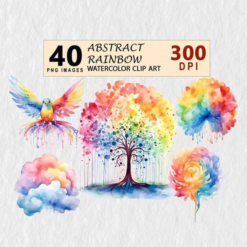 Abstract Rainbow Clipart Watercolor Downloadable Illustration - Etsy