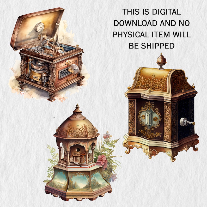 Victorian Vintage Music Box Clipart Watercolor Clipart Clip - Etsy