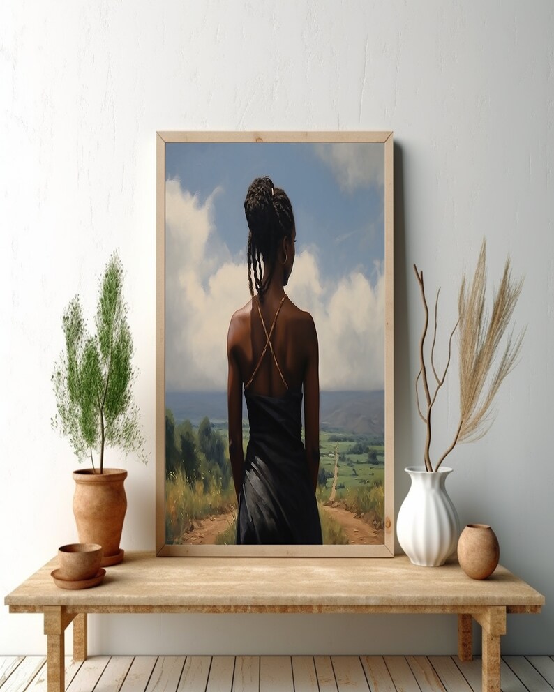 Digital Oil Painting of a Dark Skinned Woman in a Blue Dress | Serene ...