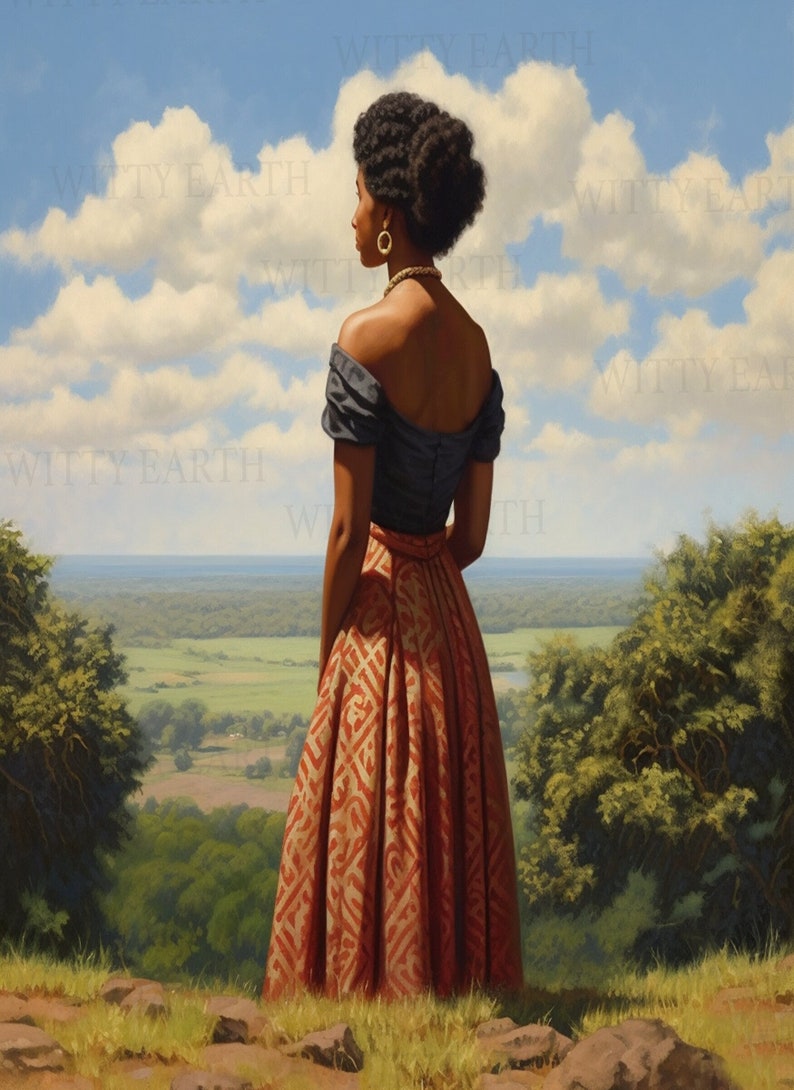 Black Woman Looking Over the Horizon | Serene | Digital Oil Painting ...
