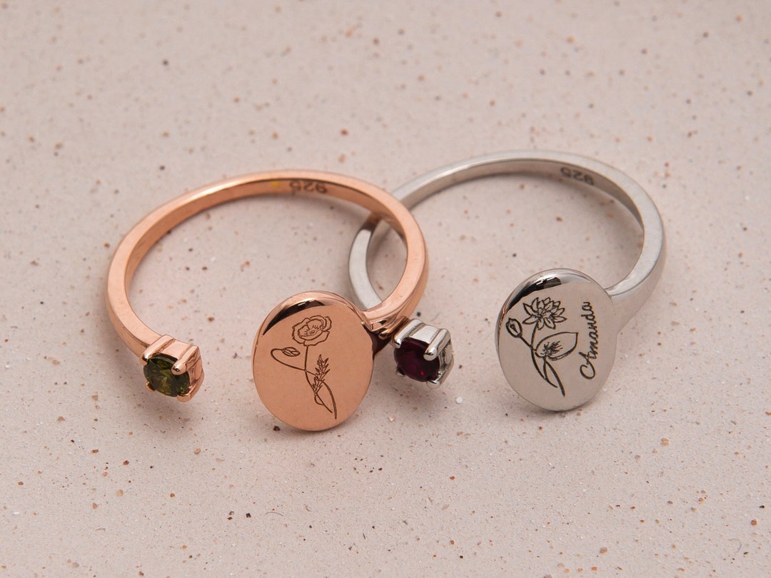 Custom Birth Flower Ring / Personalized Birthstone Jewelry ...