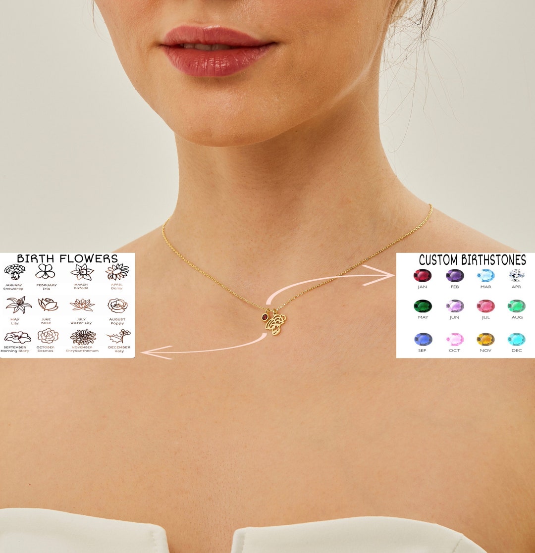 Custom Birth Flower Necklace • Birth Stone Necklace • Dainty Necklace ...