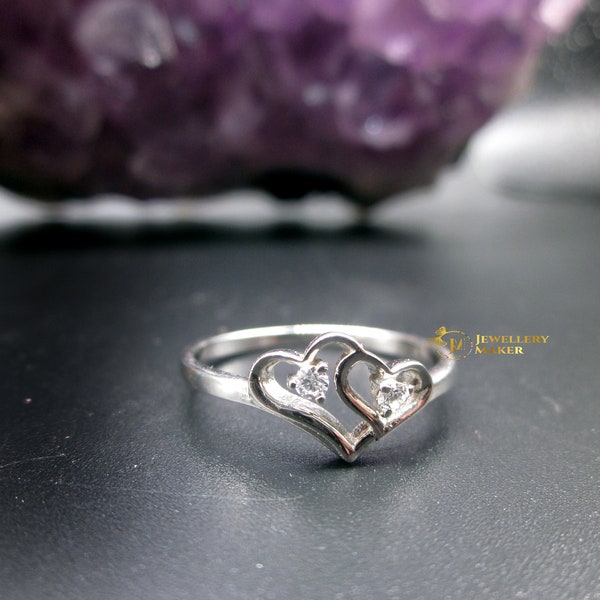 Diamond Double Heart Ring - Etsy