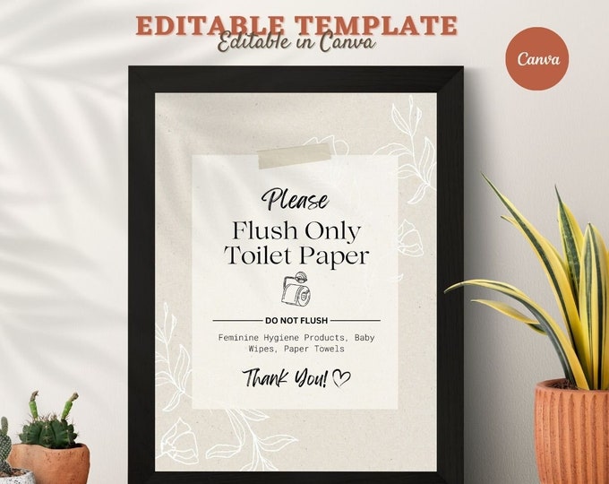 Flush Only Toilet Paper Sign | Airbnb Bathroom Sign | Septic System Sign | (US Letter, A4, 5x7 ...