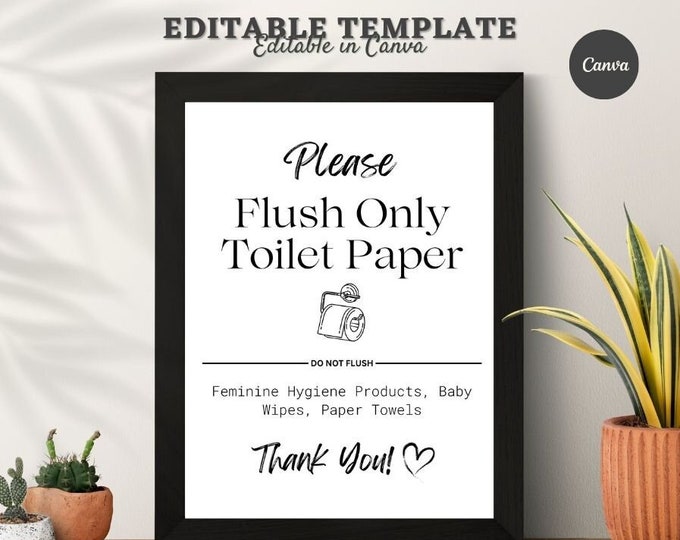 Flush Only Toilet Paper Sign | Airbnb Bathroom Sign | Septic System Sign | (US Letter, A4, 5x7 ...