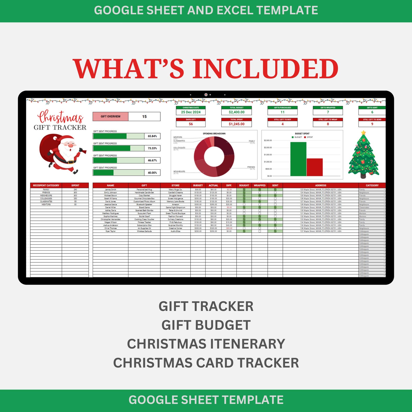 Christmas Gift Tracker, Christmas Planner, Christmas Budget Planner ...