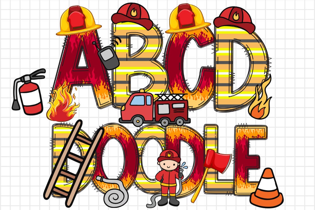 Doodle Letters and Numbers, Firefighter Clip Art, Fire Man Uppercase ...