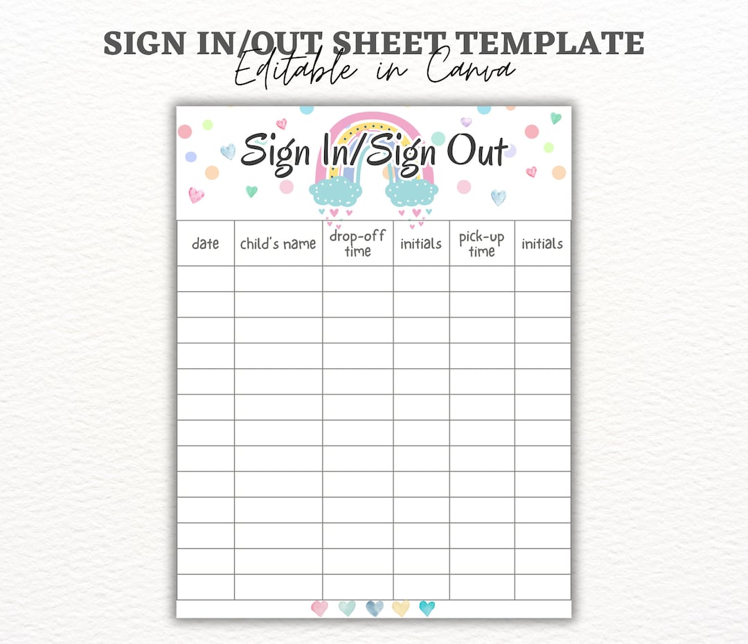 Boho Rainbow Sign in / Sign Out Sheet Daycare Sign in Sheet, Preschool ...