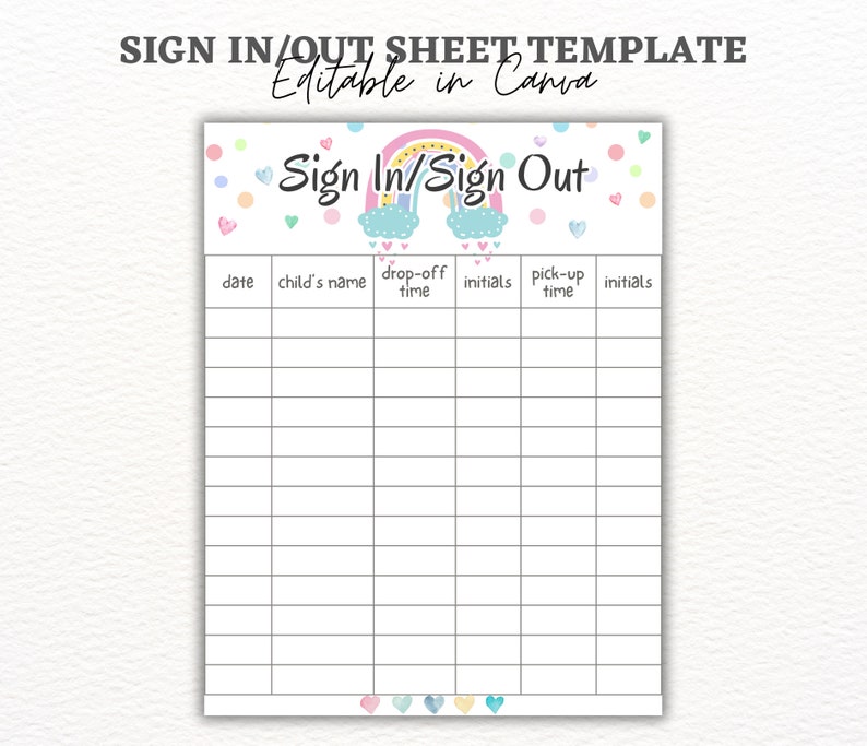 Boho Rainbow Sign in / Sign Out Sheet Daycare Sign in Sheet, Preschool ...
