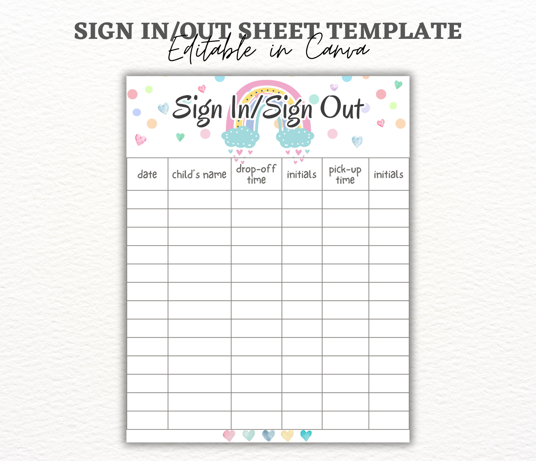 Boho Rainbow Sign in / Sign Out Sheet Daycare Sign in Sheet, Preschool ...