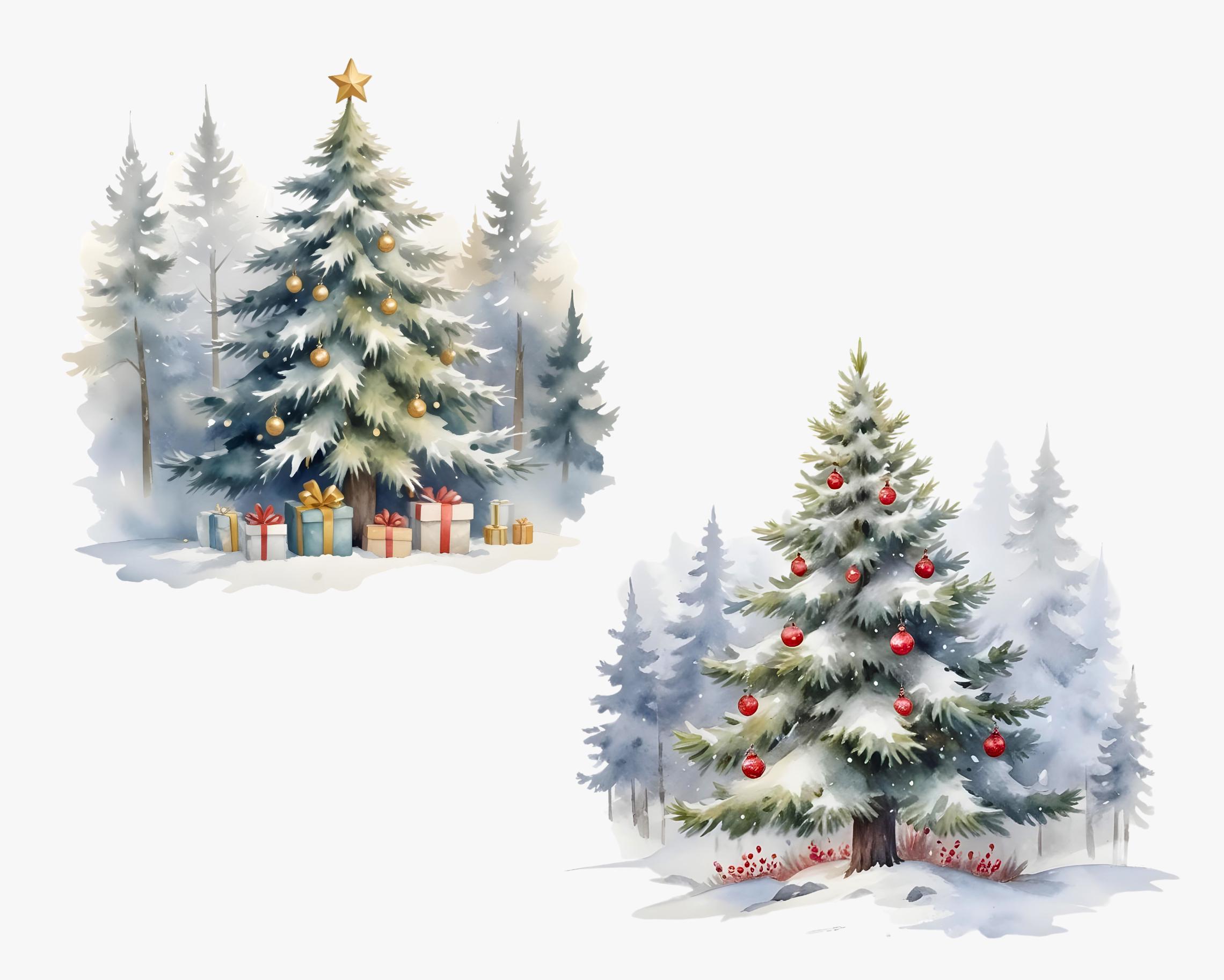 Watercolor Christmas Tree, Watercolor Winter Clipart, Watercolor ...