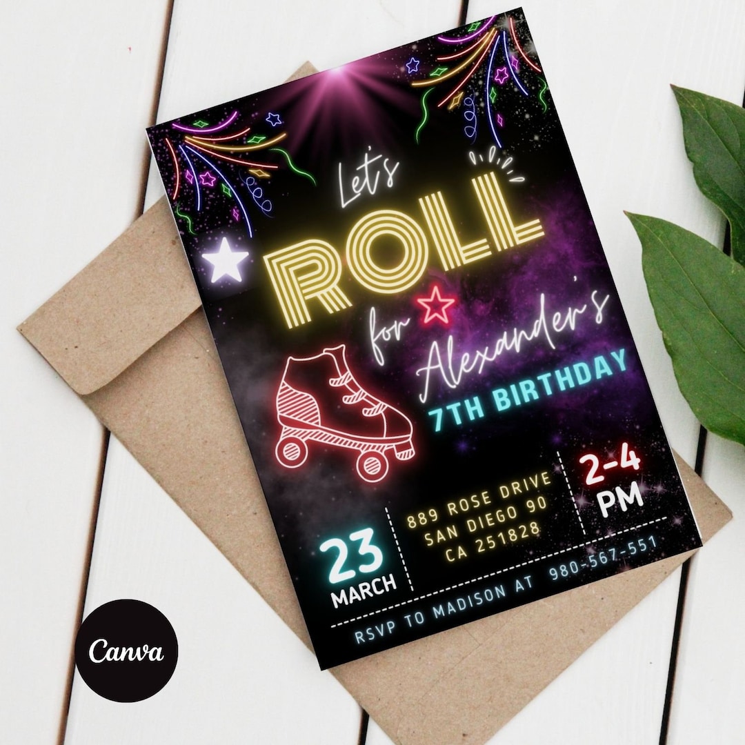 Roller Skate Birthday Invitation, Skate Party Birthday Invitation ...