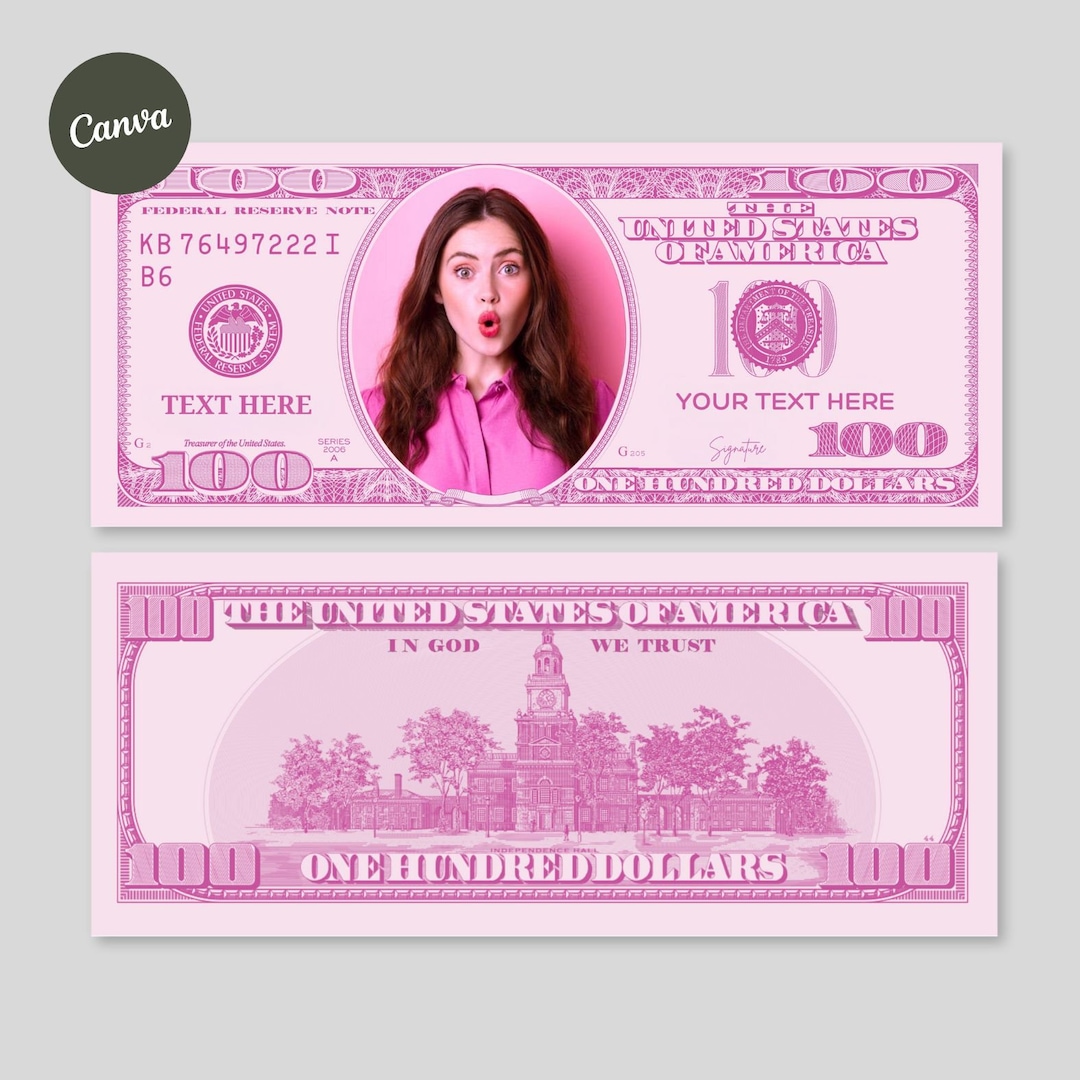 100 Dollar Bill Template, Custom Game Party Play Money, Add Your Text ...