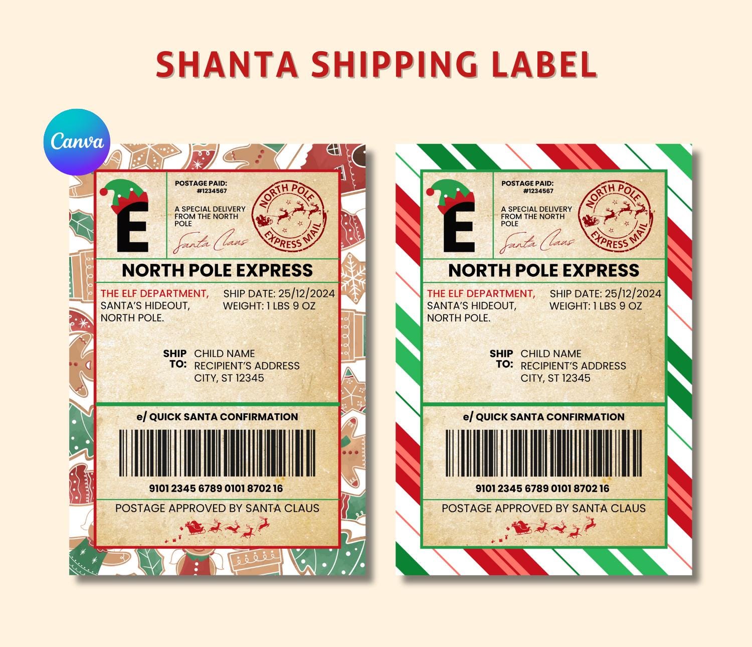 Editable Santa Shipping Label, Santa Mail Label, Christmas Elf Label ...