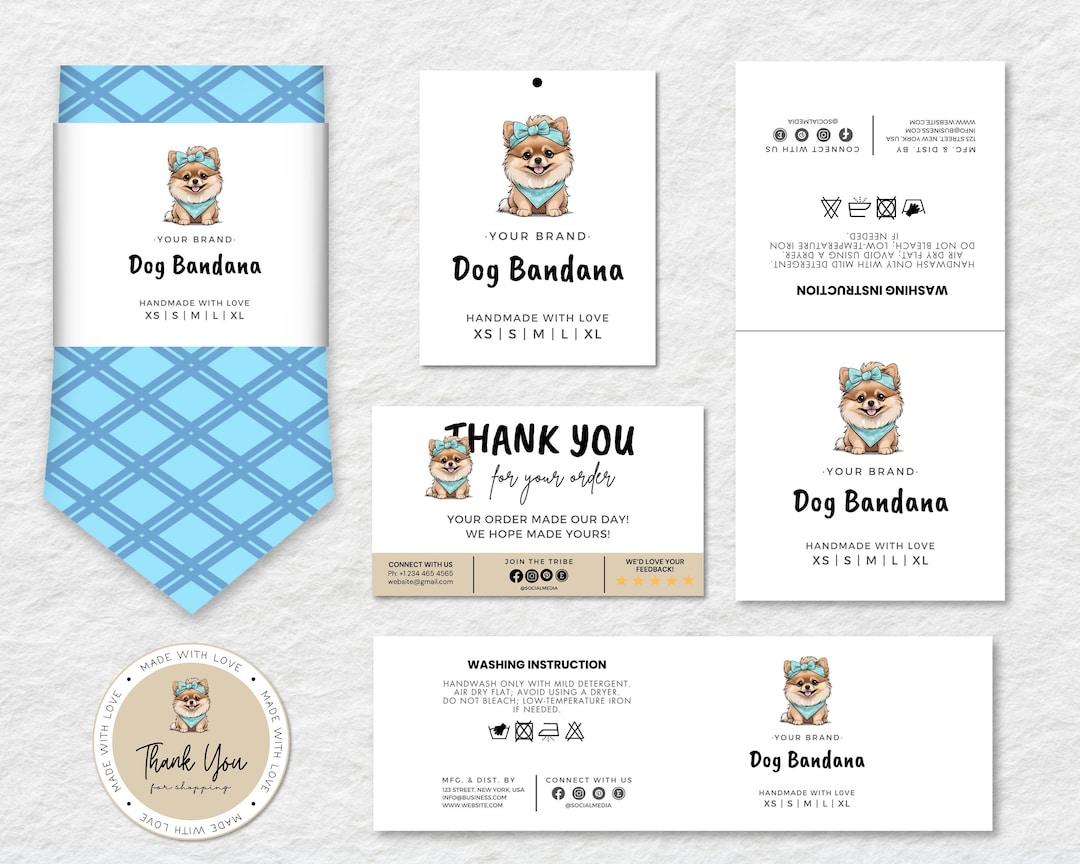 Editable Dog Bandana Label Template, DIY Pet Bandana Hang Tag, Fold ...