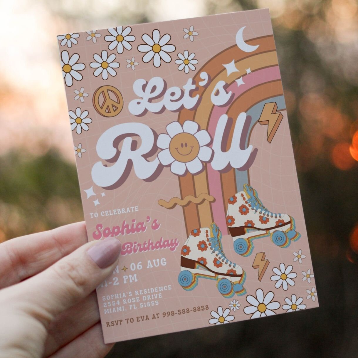 Editable ANY AGE Let's Roll Retro Groovy Roller Skate Birthday Party ...