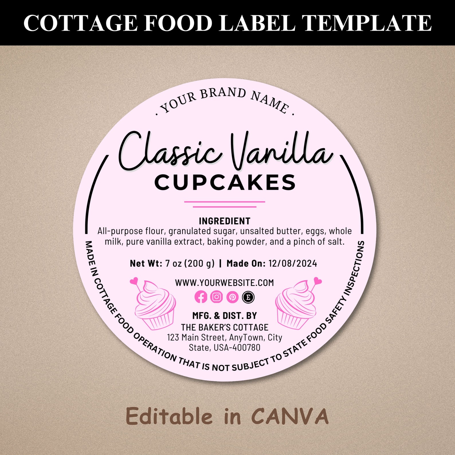 Cottage Food Label | Cottage Baking Label | Printable Food Label | Home ...