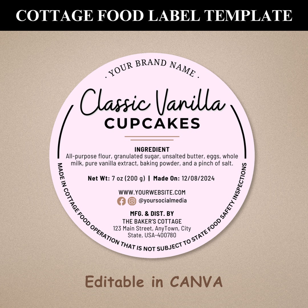 Cottage Food Label Printable Food Label Home Baked Goods Label Cottage ...