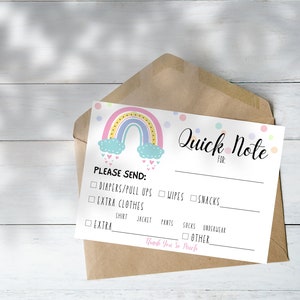 Quick Note! Daycare Note Home, Boho Rainbow Daycare Card, Daycare ...