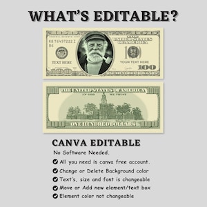 100 Dollar Bill Template, Custom Game Party Play Money, Add Your Text ...