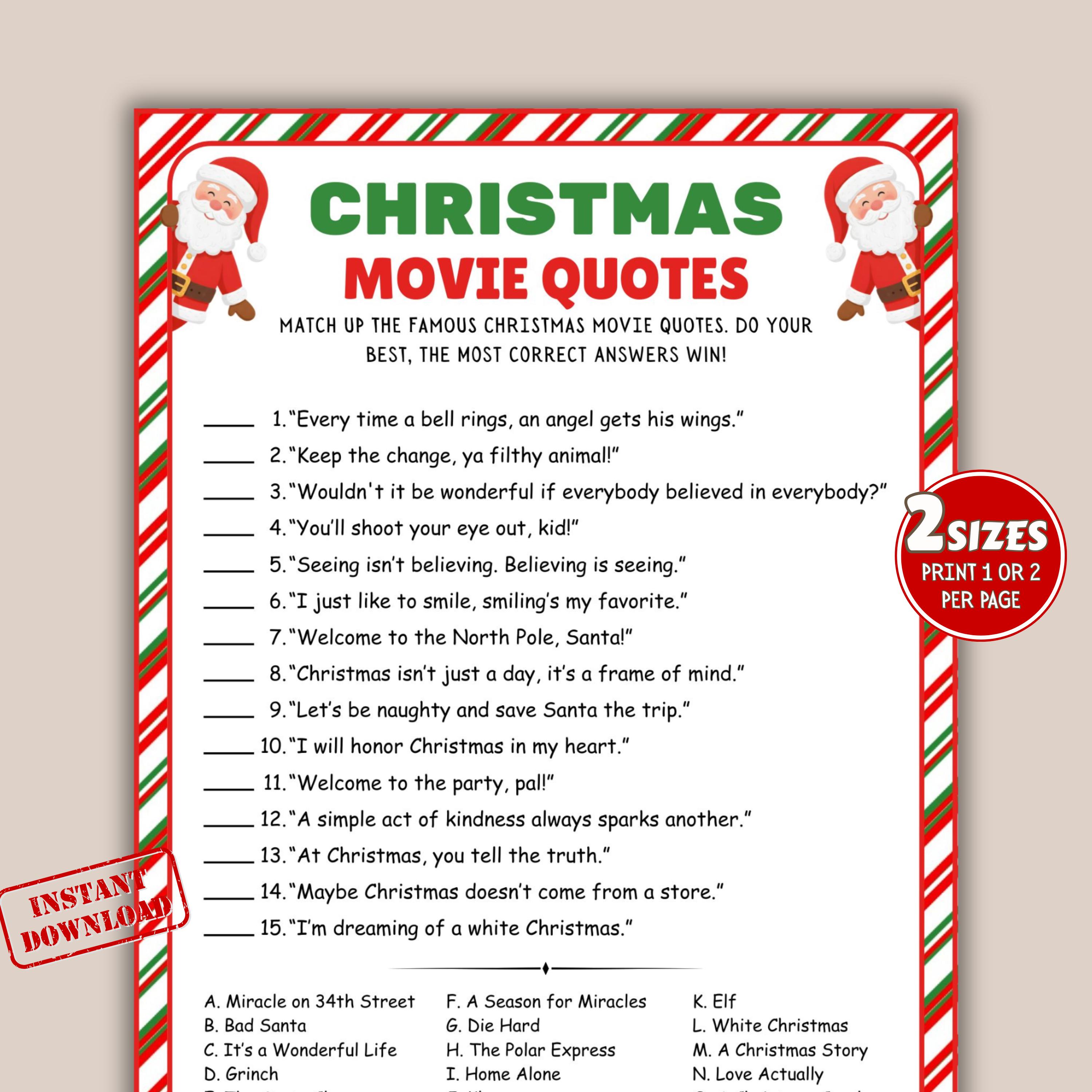 Christmas Movie Quote Trivia Game, Xmas Movies Quote Game, Holiday ...