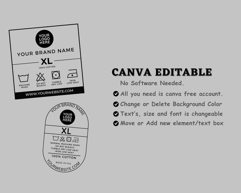 Editable Clothing Tag Bundle, T-shirt Neck Label Tag, DIY Garment Care ...