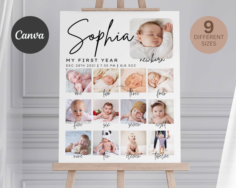 Milestone Birthday Sign, Printable Baby's First Year Poster Template ...