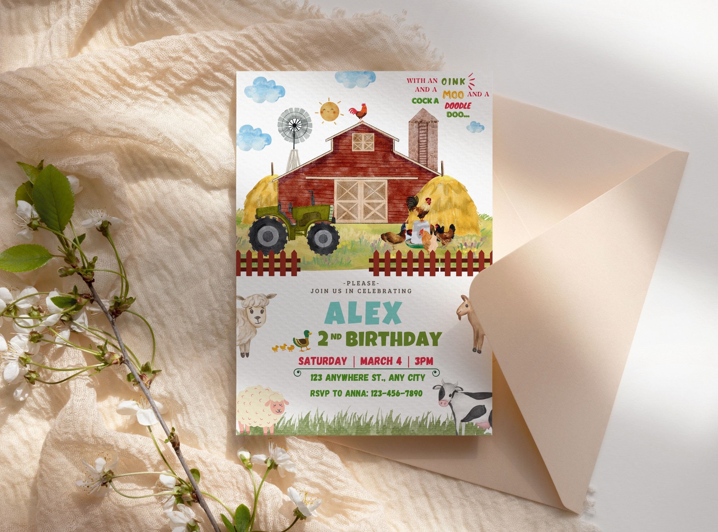 Farm Birthday Party Invitation Template, Farm Animals Birthday ...