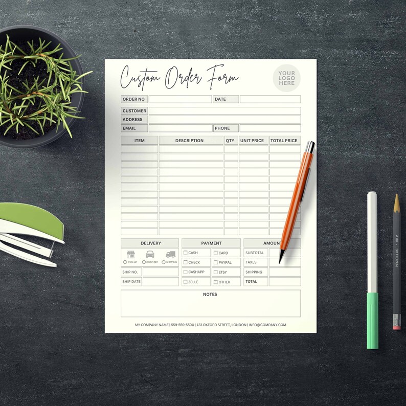 Invoice Editable Template, Printable Order Form Invoice, Premade Colors ...