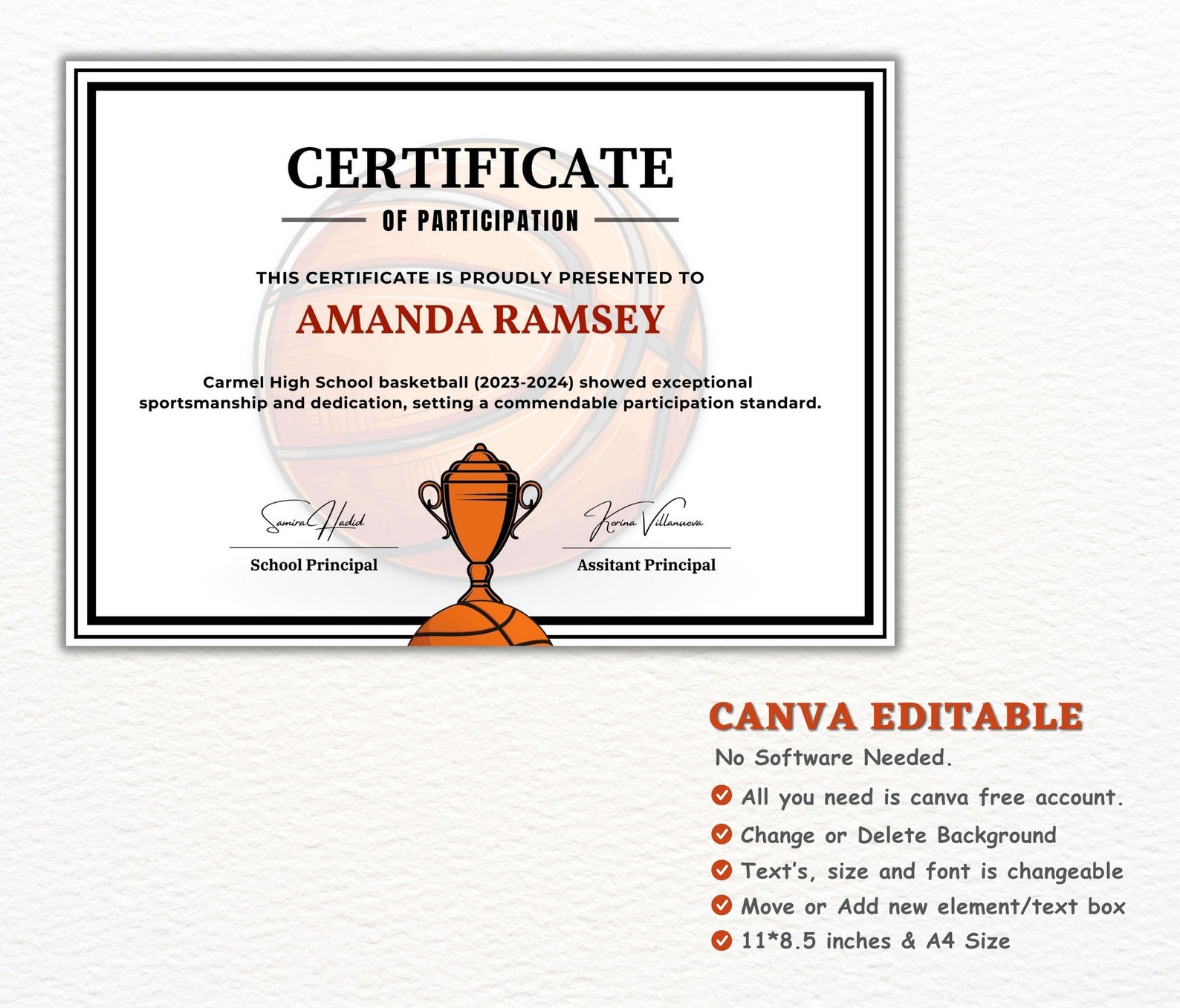 Editable Basketball Certificate Template Printable Certificate Template ...