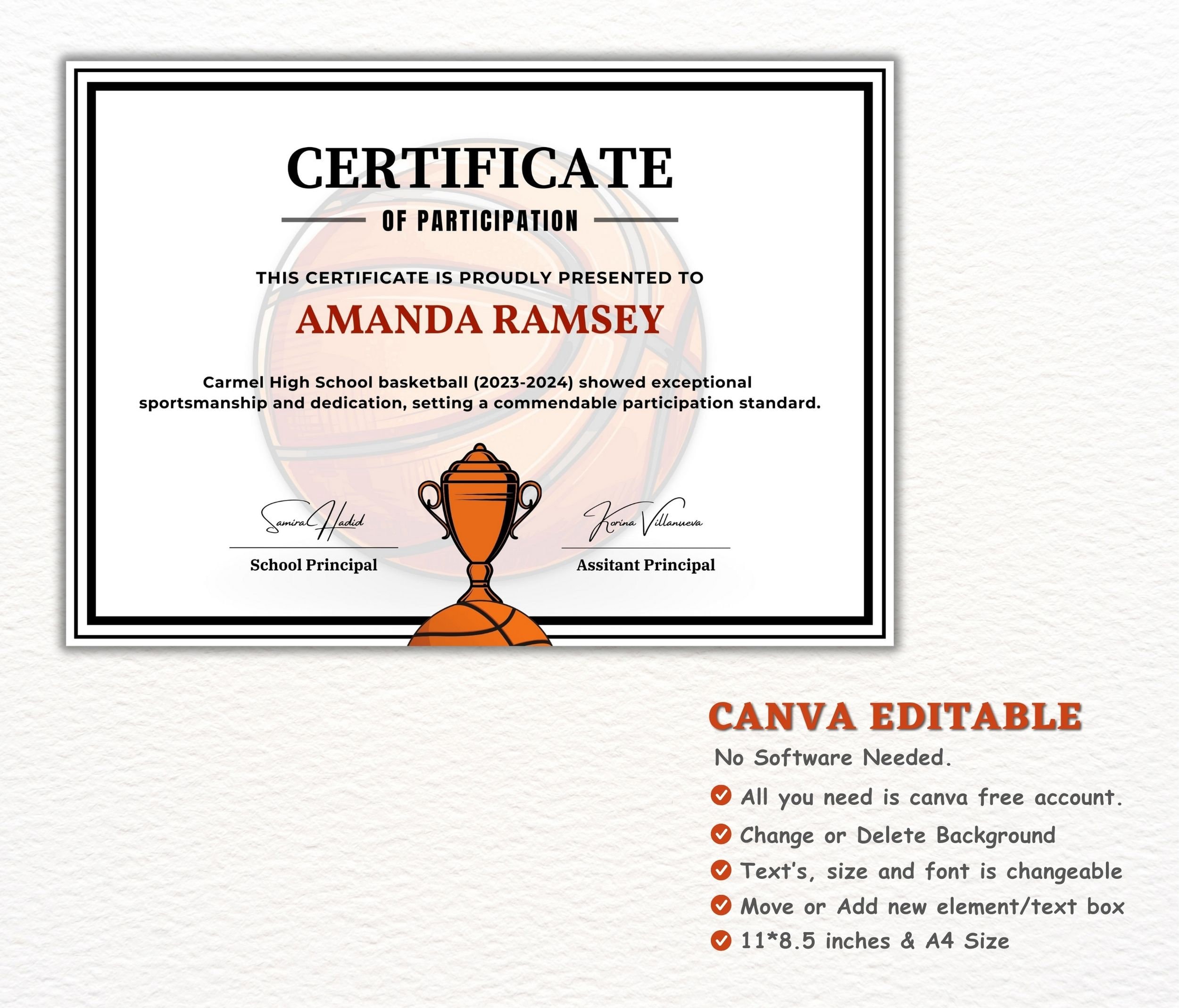 Editable Basketball Certificate Template Printable Certificate Template ...