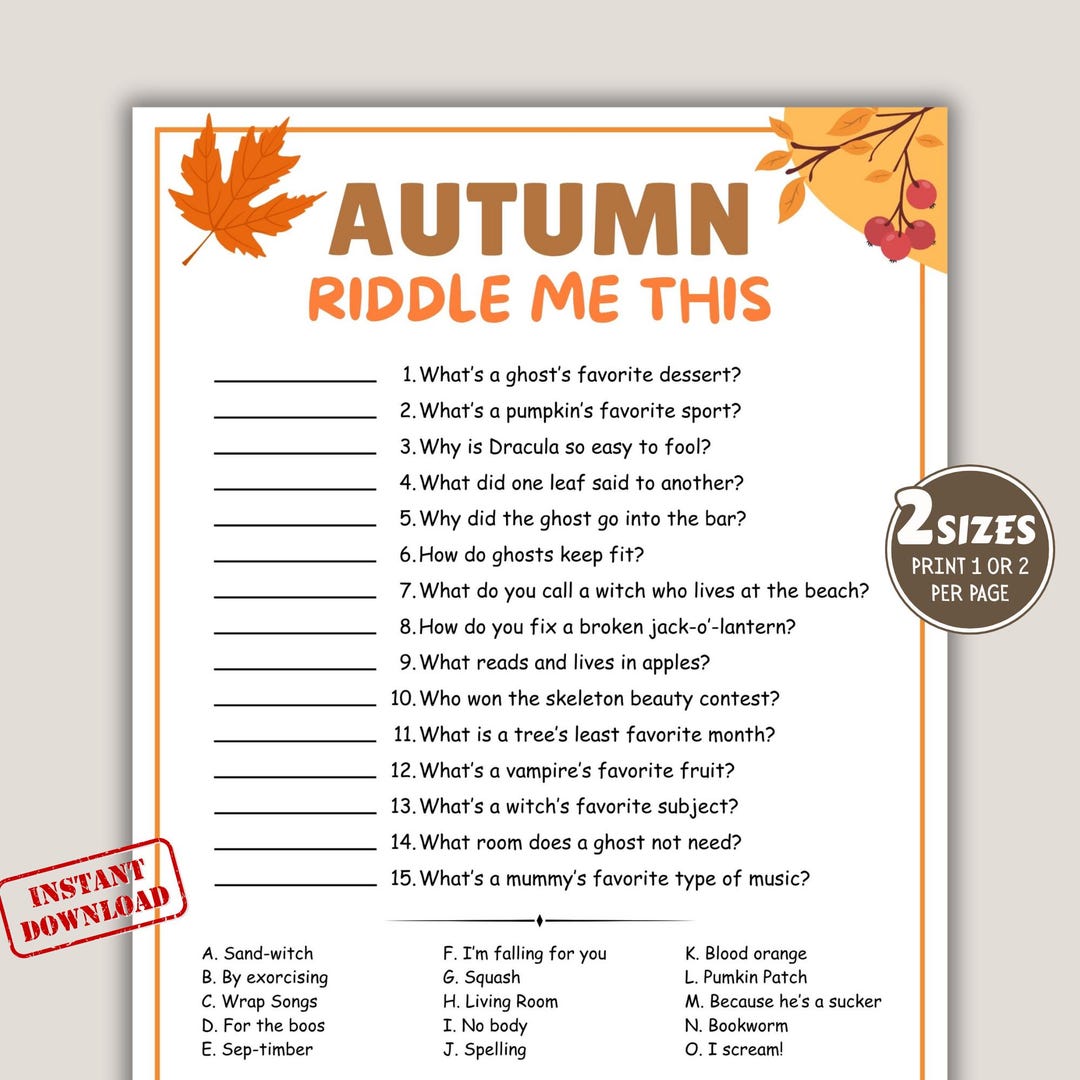 Fall Autumn Riddles Trivia, Autumn Party Game, Autumn Game for Adults ...
