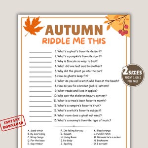 Fall Autumn Riddles Trivia, Autumn Party Game, Autumn Game for Adults ...