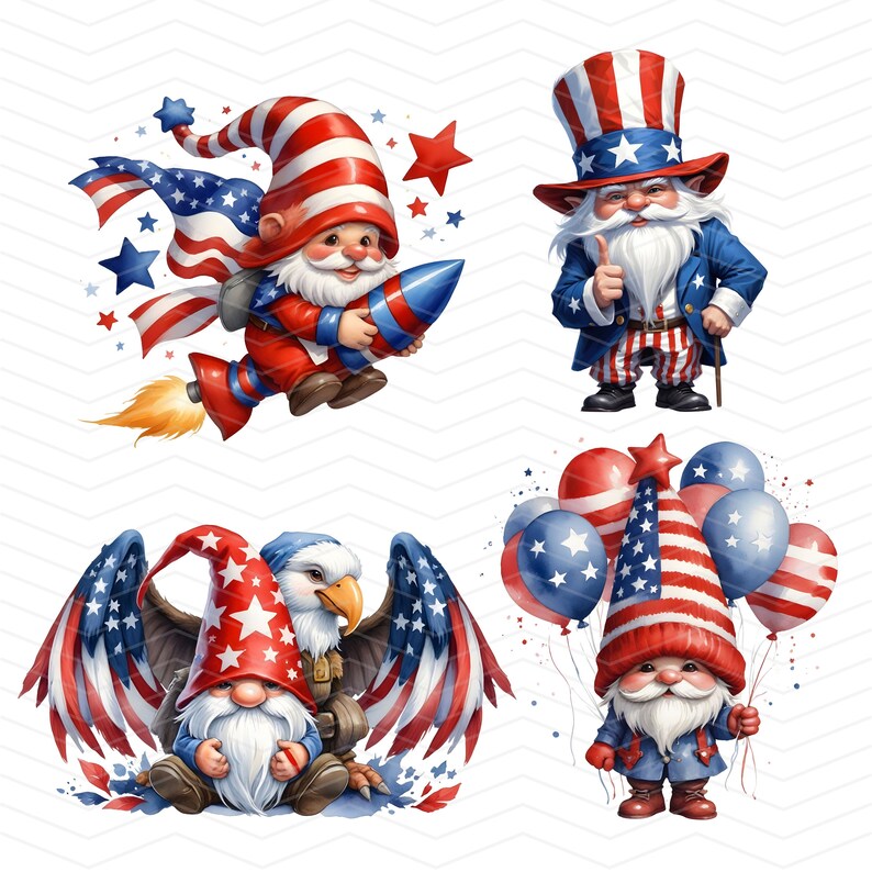 42 US Patriotic Gnome Clipart Bundle, 4th of July Gnome, American Pride ...