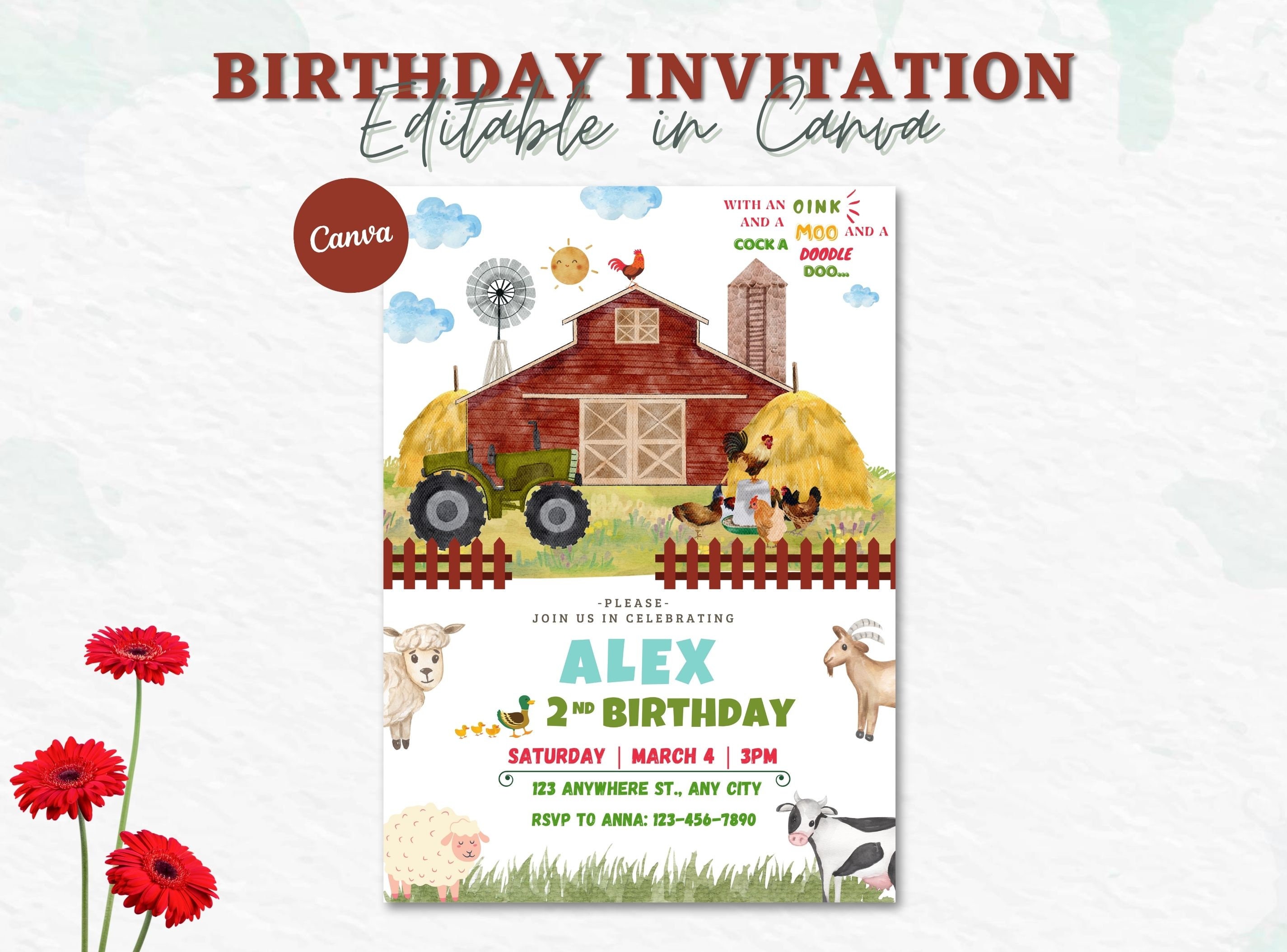Farm Birthday Party Invitation Template, Farm Animals Birthday ...