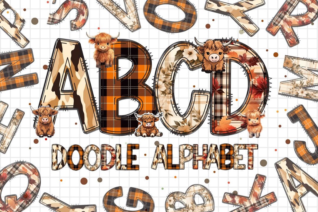 Buy Highland Cow Lover Rustic Cowhide Doodle Alphabet Letters PNG ...