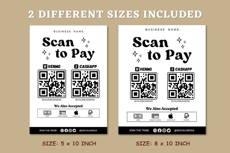 Editable Scan to Pay Sign QR Code Sign Template Canva, Printable Payment Sign, Accepted Payments ...