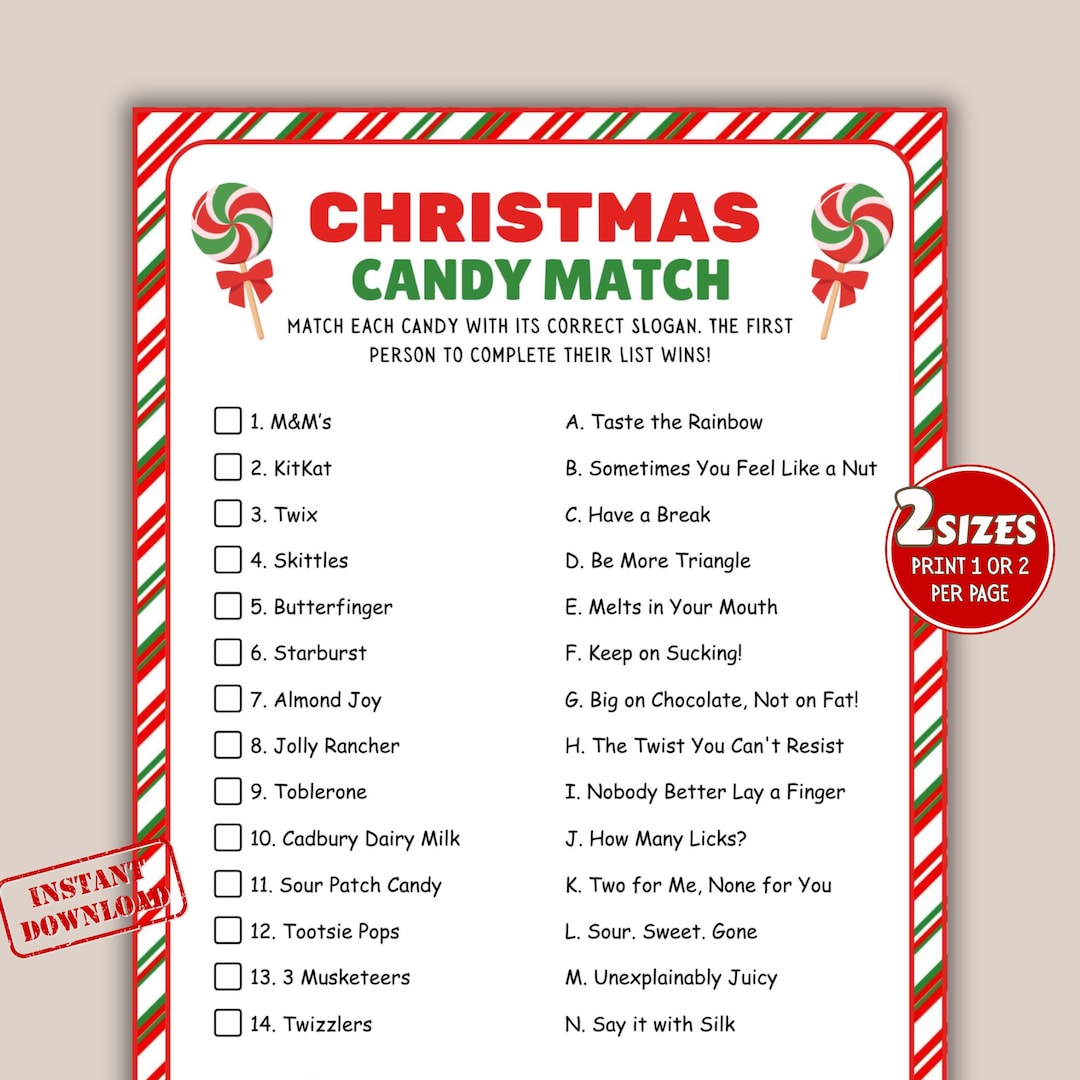 Christmas Candy Match Game, Candy Quiz Game, Holiday Party Game, Xmas ...