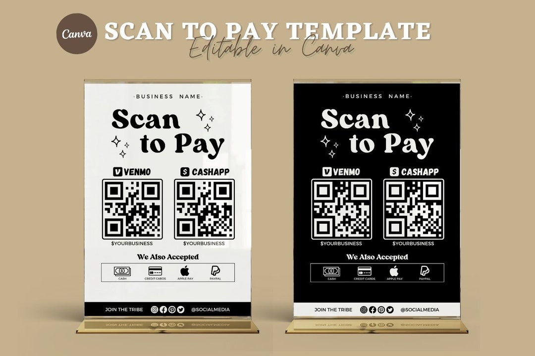 Editable Scan to Pay Sign QR Code Sign Template Canva, Printable ...