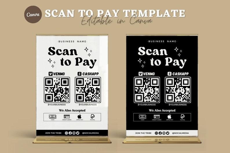 Editable Scan to Pay Sign QR Code Sign Template Canva, Printable ...