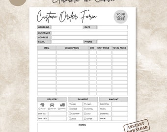 Order Form Editable Crafters Order Form Template Etsy Shop Craft Business Forms Small Business ...